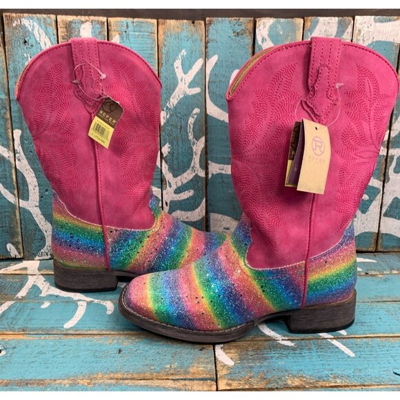Roper Boots | Shoes | Nwt Roper Rainbowpink Glitter Square Toe Cowboy ...